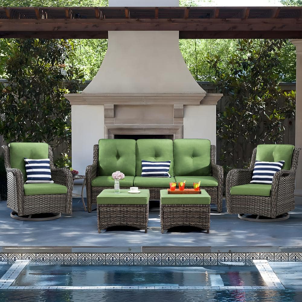 JOYSIDE 6-Piece Wicker Outdoor Patio Seating Set Sectional Sofa with ...