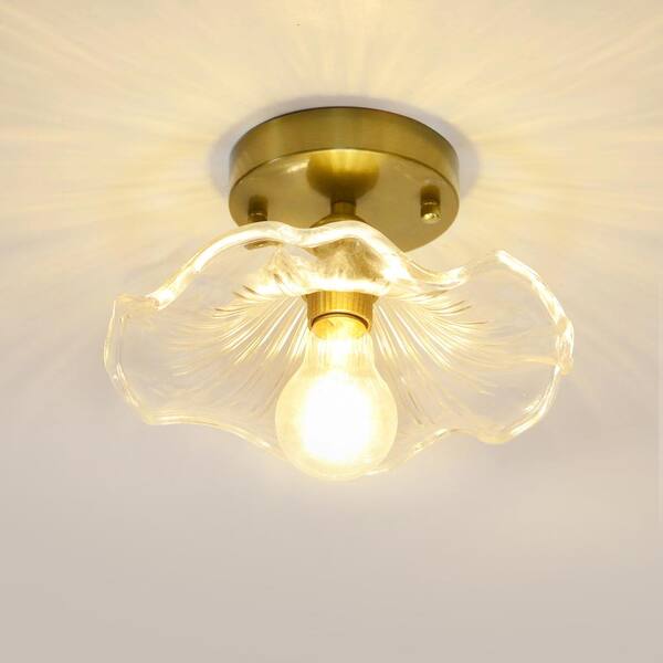 TOZING 9 in. Gold Modern Indoor Clear Glass Shade Lotus Leaf petal ...