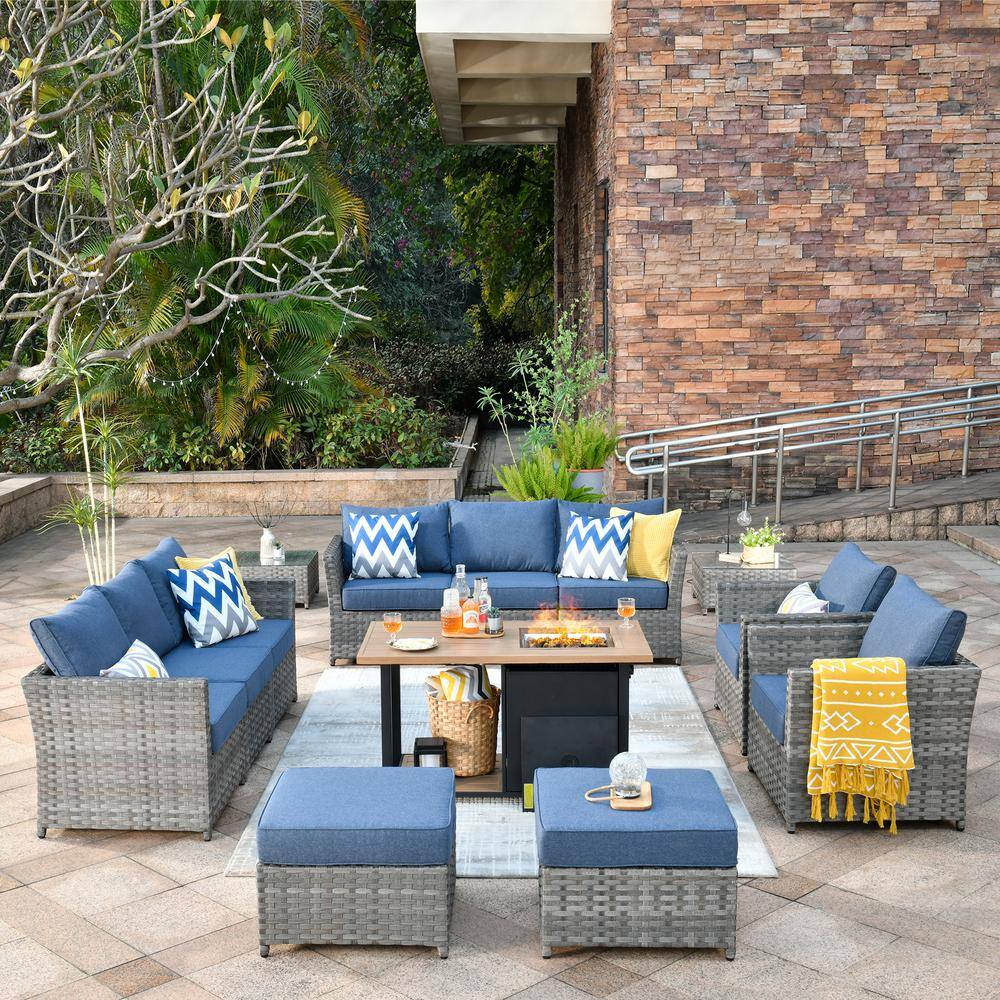 Toject Eufaula Gray 13-Piece Wicker Modern Outdoor Patio Conversation ...