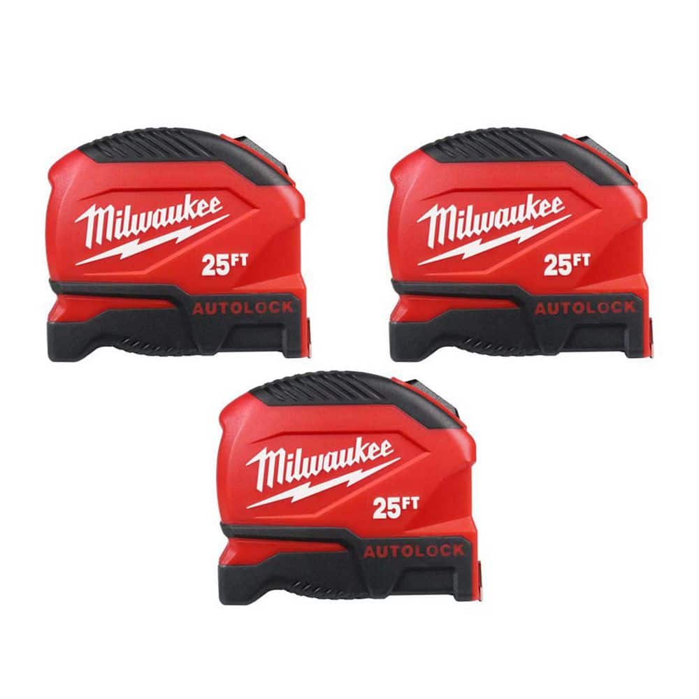 Milwaukee 25 ft. Compact Auto Lock Tape Measure with Fractional Scale ...