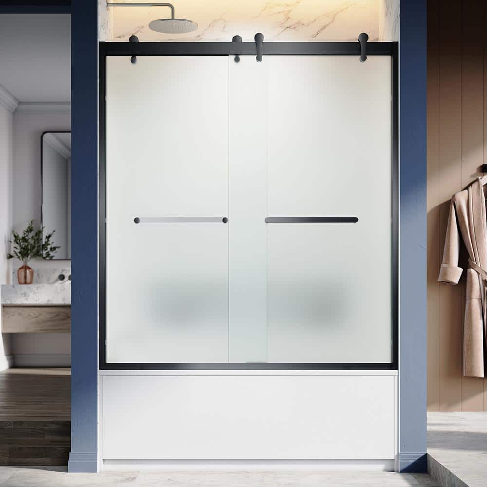 UNIKOO UKD08 60 in. W x 66 in. H Double Sliding Semi-Frameless Tub Door ...