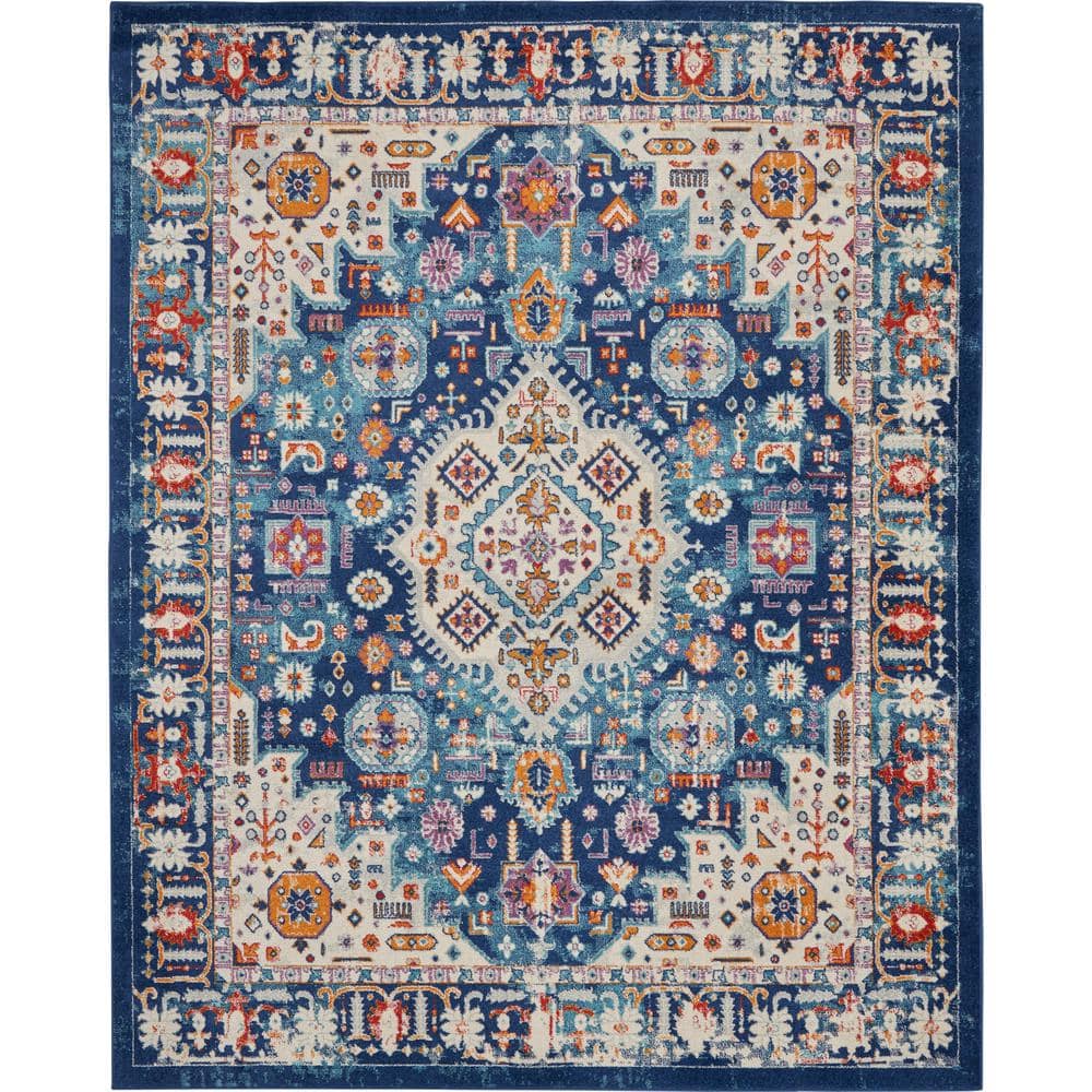 Nourison Passion Blue/Multicolor 8 ft. x 10 ft. Bordered Transitional ...