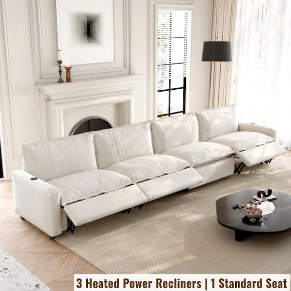 Magic Home Electric Reclining 149 in. Square Arm Linen 4-Piece L-Shaped ...