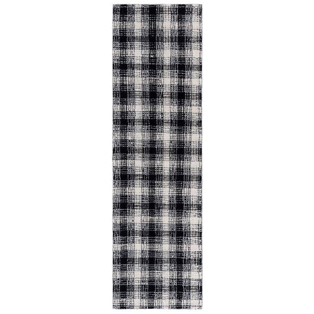 SAFAVIEH Genre 2 ft. x 8 ft. Black/Ivory Gradient Plaid Runner Rug ...