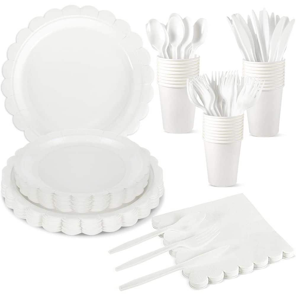 Adrinfly White Disposable Party Tableware Set (175-Piece Per Case ...