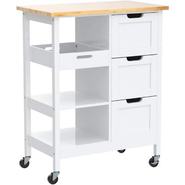 Tileon Rolling Portable Small Kitchen Cart on Wheels with Solid Wood ...