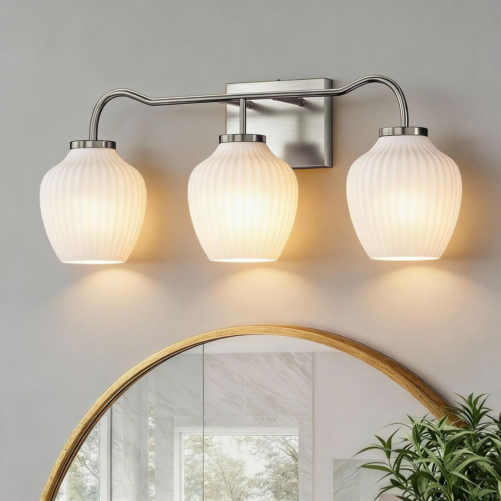 Maxax 24 in. 3-Light Nickel Modern Dimmable Indoor Hardwired Bathroom ...
