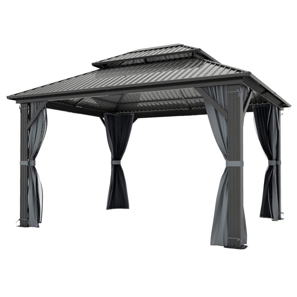 COVERONICS 10 ft. x 12 ft. Aluminum Hardtop Gazebo, Galvanized Steel ...