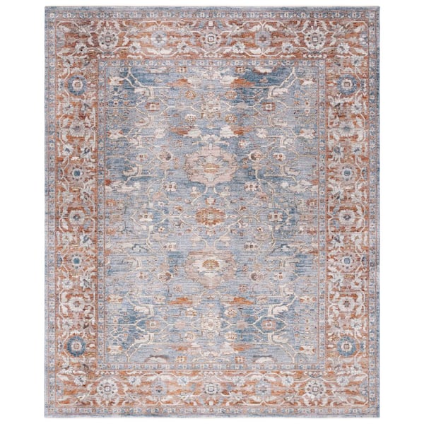 SAFAVIEH Heirloom 8 ft. x 10 ft. Gray/Blue Rust Border Distressed Area ...