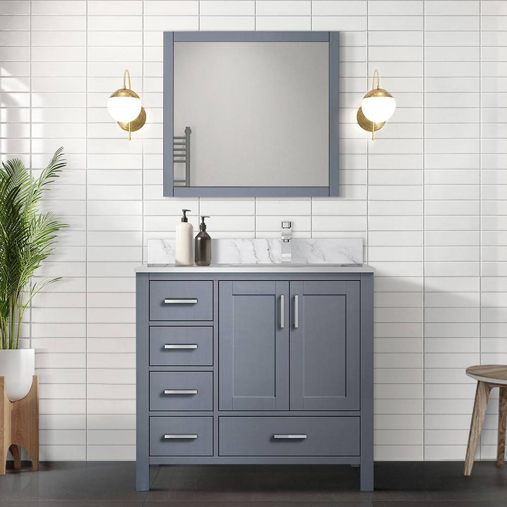 Reviews for Lexora Jacques 36 in. W x 22 in. D Right Offset Dark Grey ...