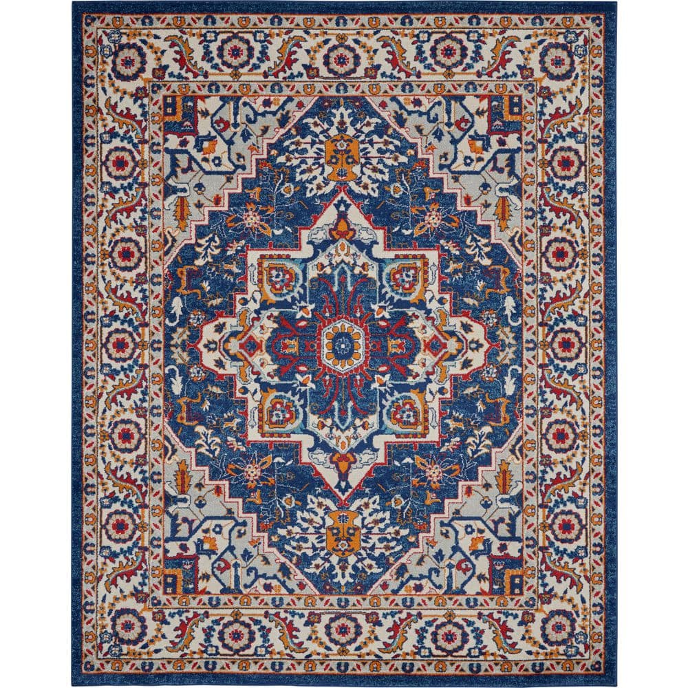 Nourison Passion Blue/Multicolor 8 ft. x 10 ft. Center medallion ...