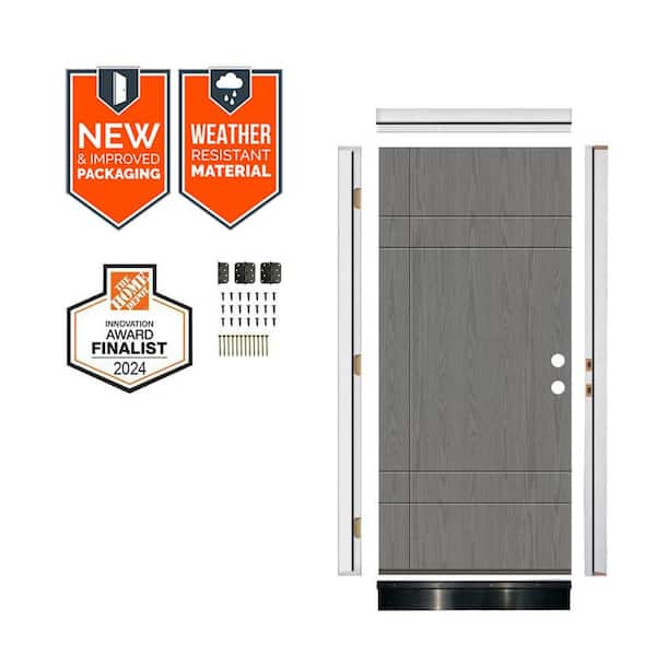 Krosswood Doors 36in.x79in. LH 10-Grid Solid Panel Malibu Grey Stain ...
