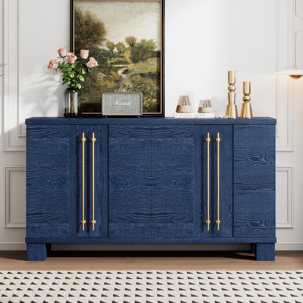 Qualler 60 in. Antique Navy Rectangle MDF Console Table with Adjustable ...