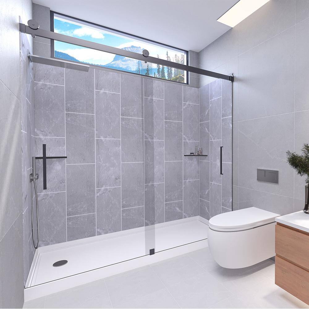 NuVo Platinum Grey-Tetherow 60 in. x 30 in. x 83 in. Base/Wall/Door ...