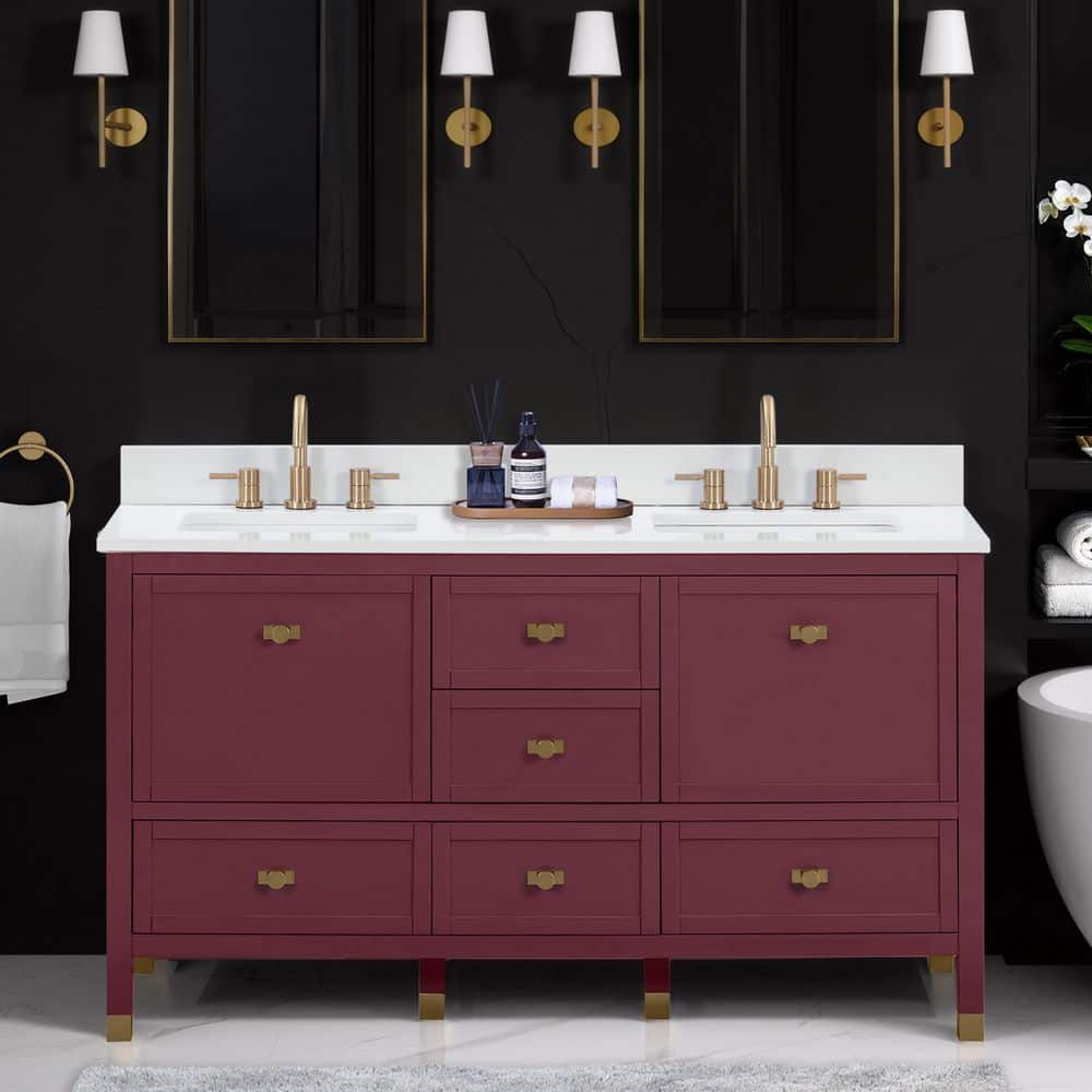 Avanity Alana 61 in. Double Sink Burgundy Red Bath Vanity with White ...