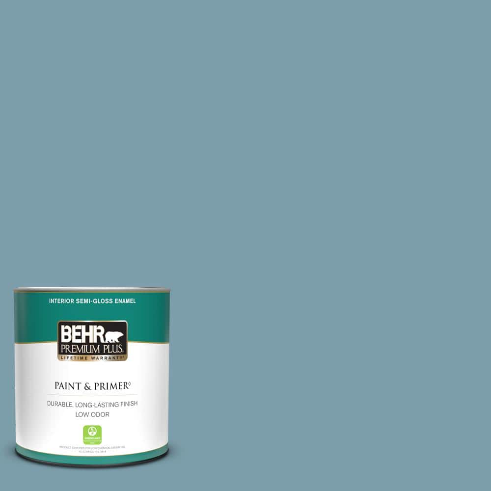 BEHR PREMIUM PLUS 1 qt. #S470-4 Dolphin Blue Semi-Gloss Enamel Low Odor ...