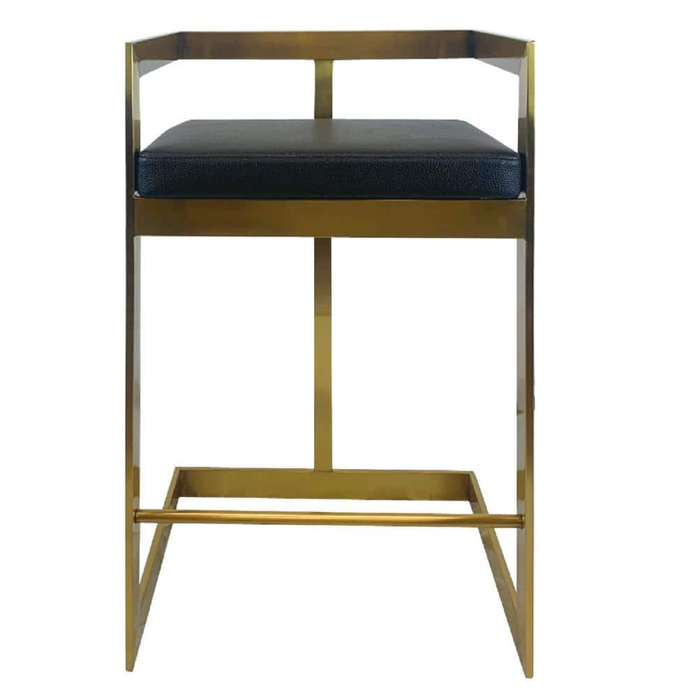 Benjara 27 in. Black and Gold Low Back Metal Frame Counter Stool with ...