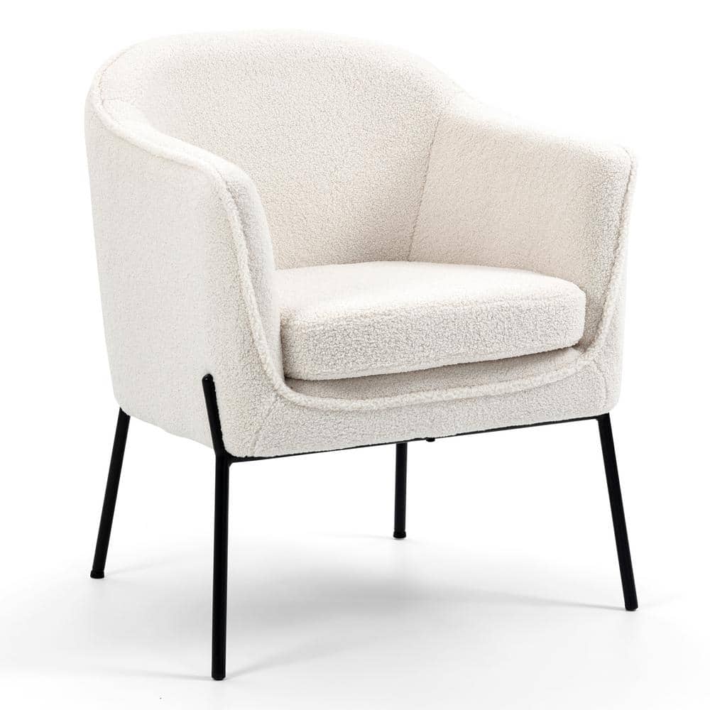 Glamour Home Ayame Boucle Fabric with Black Iron Legs Accent Chair in ...