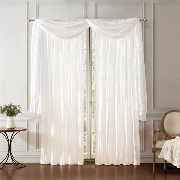 Elrene Athena Faux Silk Window Curtain and Scarf Set 17798WHT The Home Depot