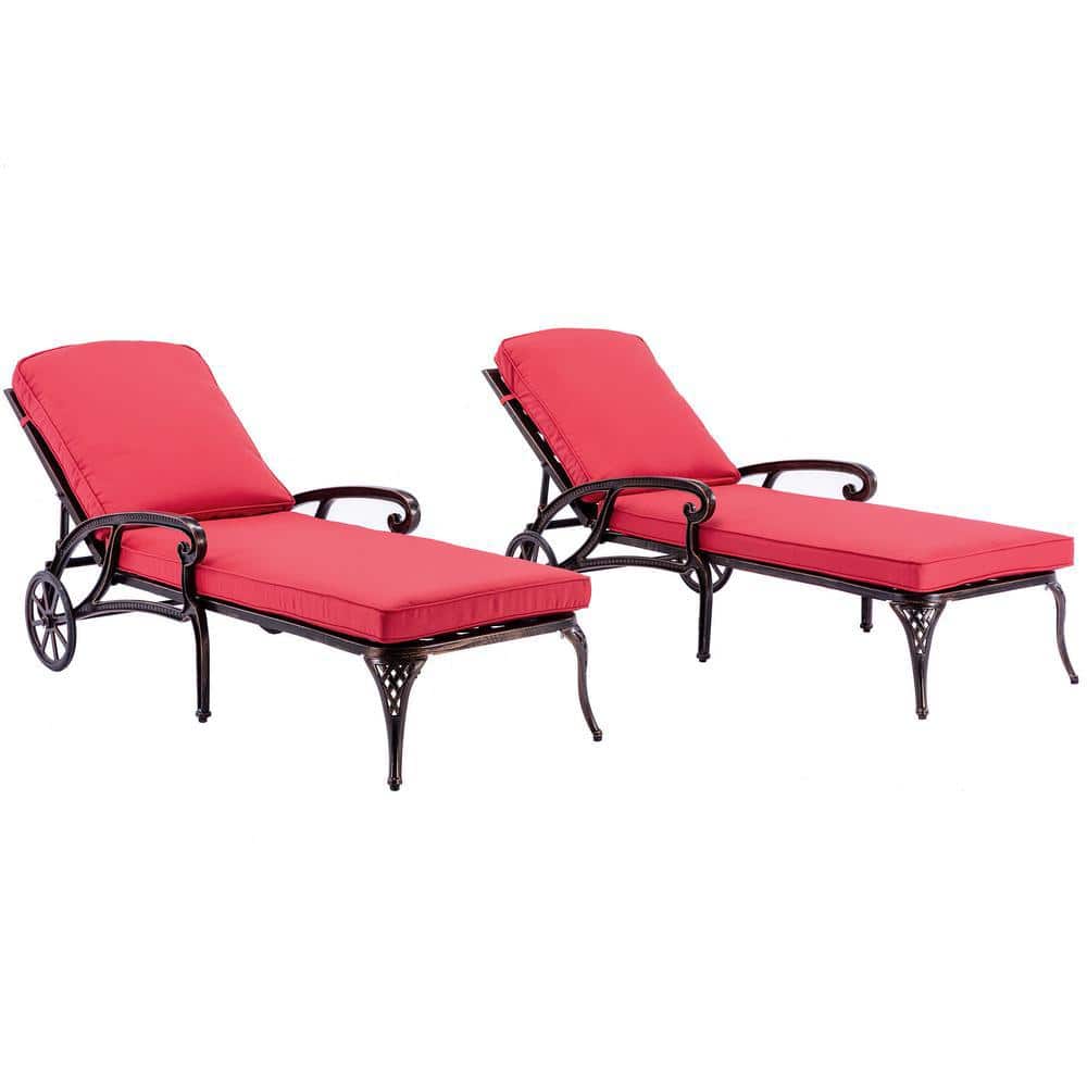 DESwan Messer Bronze 2-Piece Aluminum Outdoor Chaise Lounge with Red ...