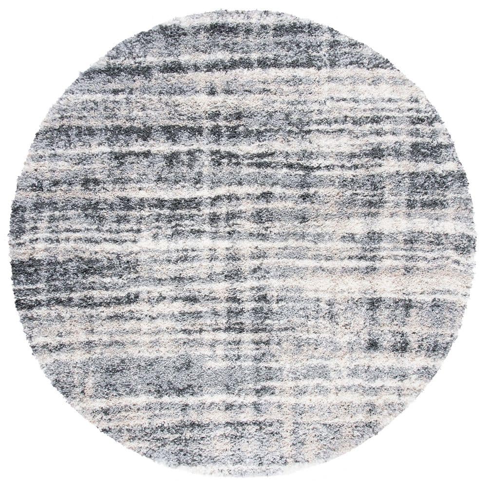 SAFAVIEH Fontana Shag 8 ft. x 8 ft. Gray/Ivory Striped Gradient ...