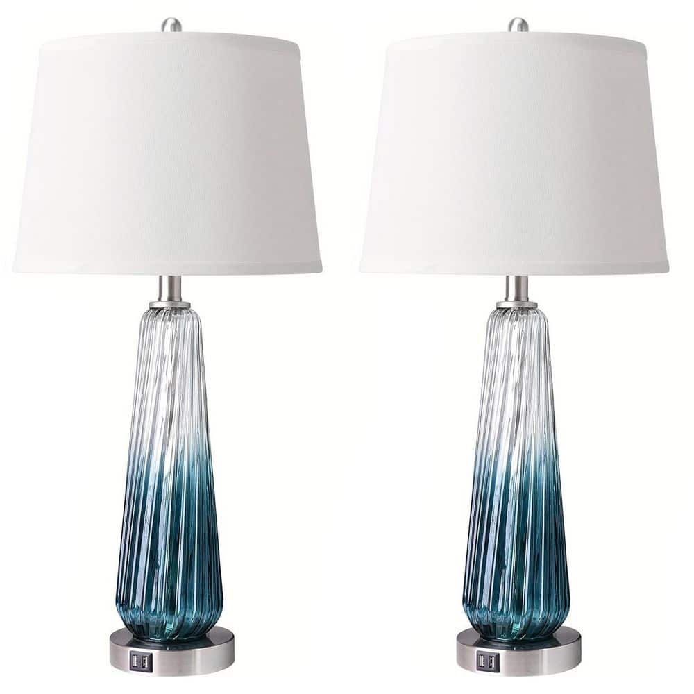 Rottogoon 27.5 in. Blue Table Lamps Set of 2 with Touch Control Modern ...