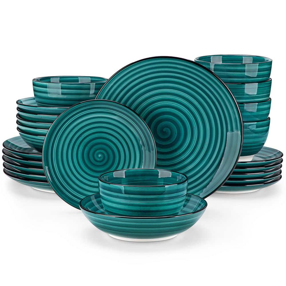 vancasso 24-Piece Green Stoneware Dinnerware Set (Service for 6) Bowls ...