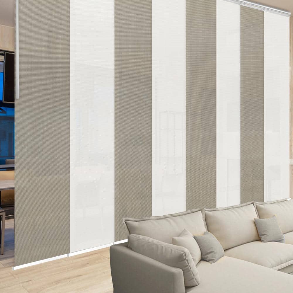 EMOH Greyscale 130 in. - 175 in. W x 94 in. L Adjustable 8- Panel White ...