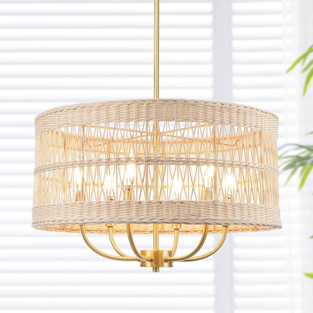 Prime Ray Arwen 20 in. 6-Light Bohemian Rattan Chandelier, Adjustable ...