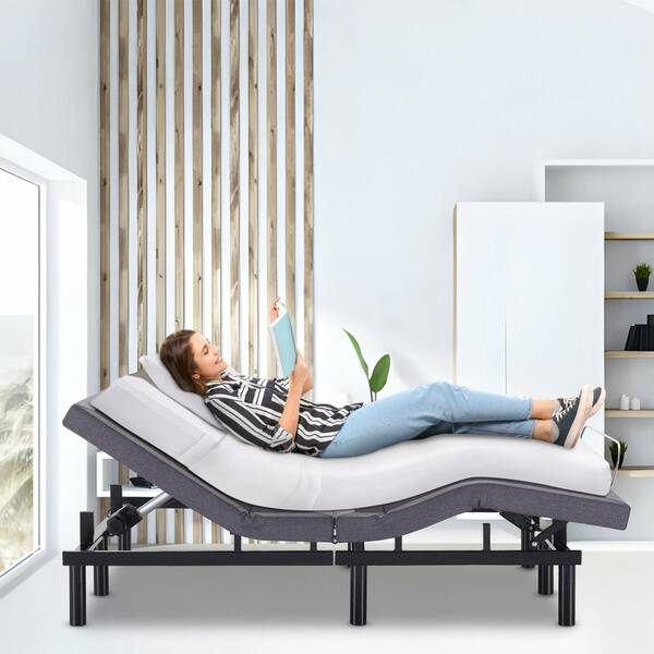 idealBase Adjustable Bed Frame Base with Massage Head Foot Board Incline Wireless Remote by Naomi Home Size Queen Color Gray