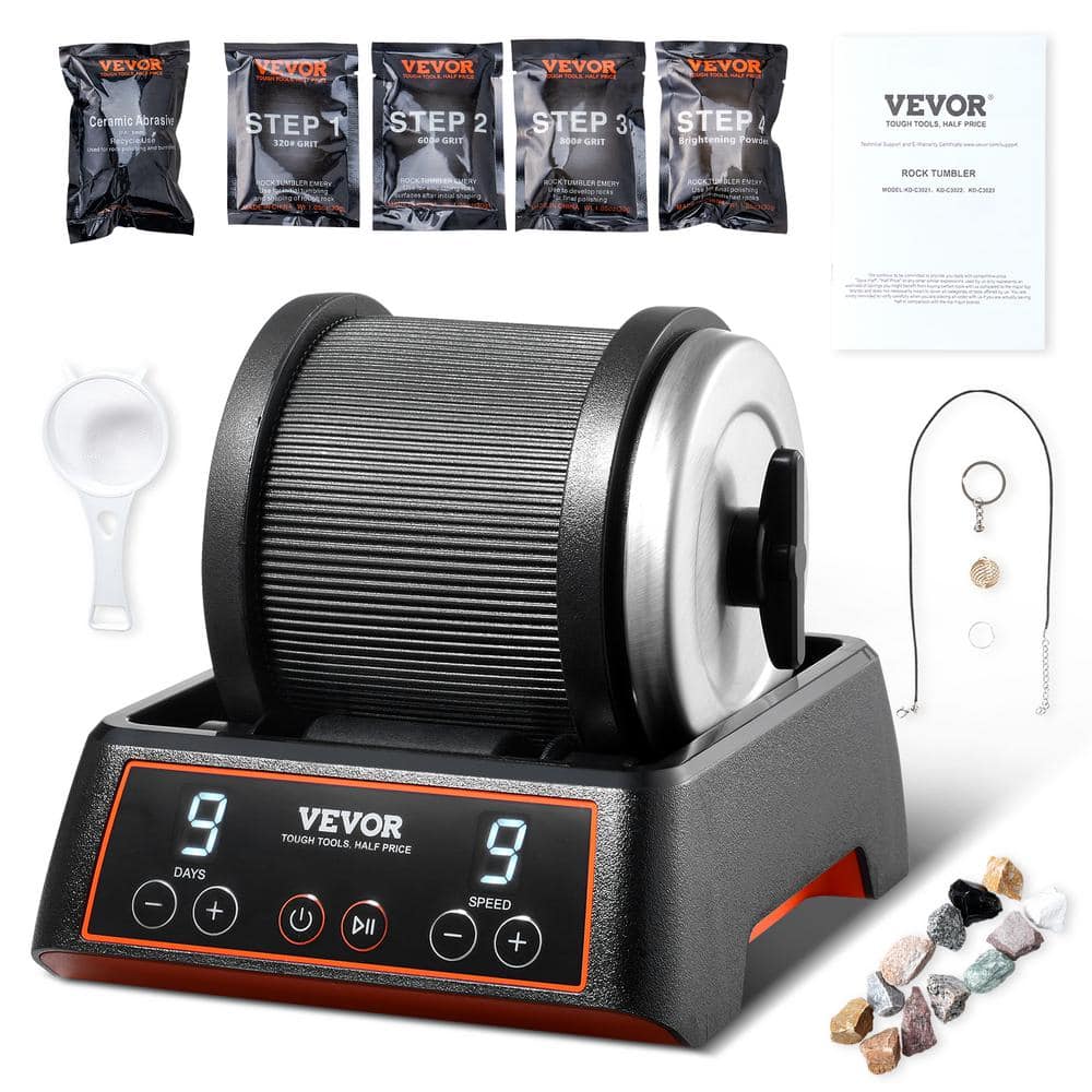 VEVOR Rock Tumbler Kit, 2.5 lbs. Rock Polishing Kit, 9 Speed Settings 9 ...