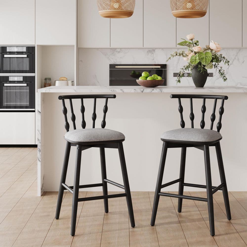 CHRISTOPHER KNIGHT HOME Baal Modern 39.5 in. Black Solid Wood and Grey Fabric Upholstered ...