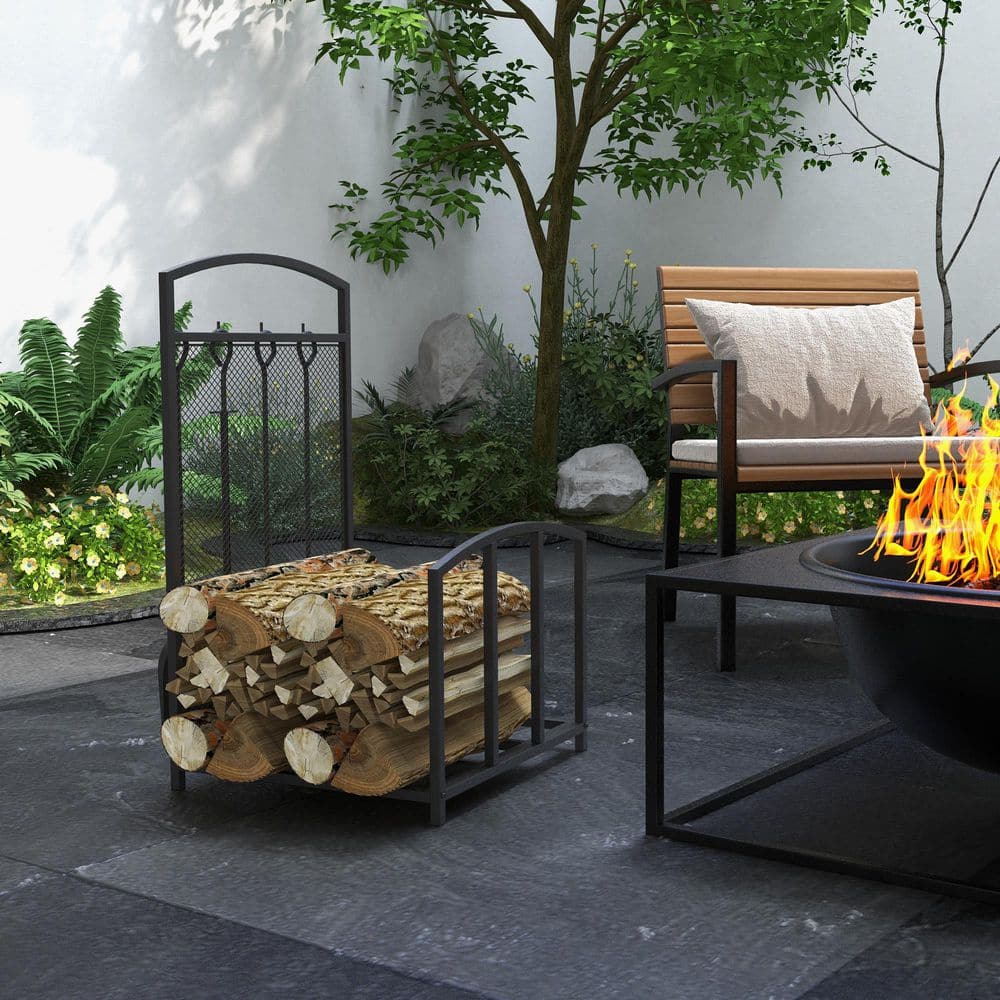 13.5 in. Firewood Rack with Fireplace Tools ZN-2087 - The Home Depot