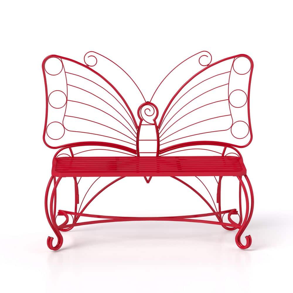 48.3 in. Wx19. 1 in. D x 42.2 in. H in 2 Person Red Metal Outdoor Bench ...
