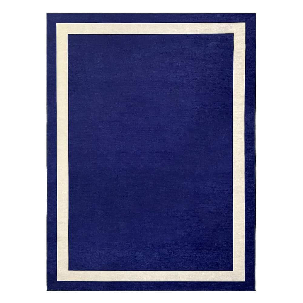 PLAYA RUG Everest Navy Creme 9 ft. x 12 ft. Machine Washable Geometric ...