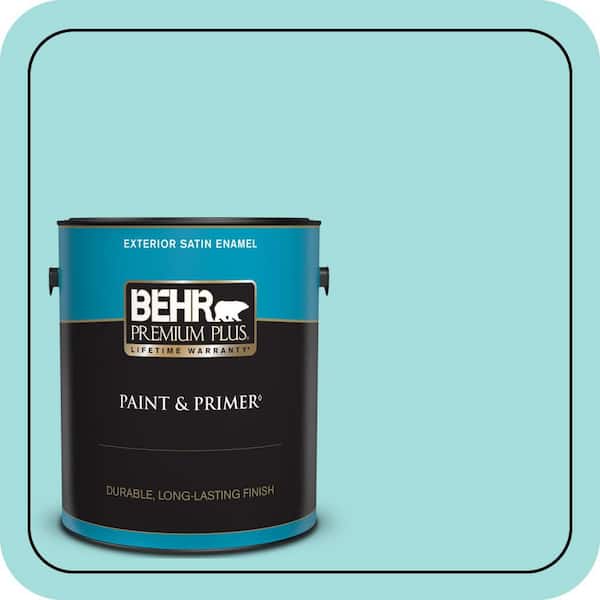 BEHR PREMIUM PLUS 1 gal. #500A-3 Aqua Spray Satin Enamel Exterior Paint ...