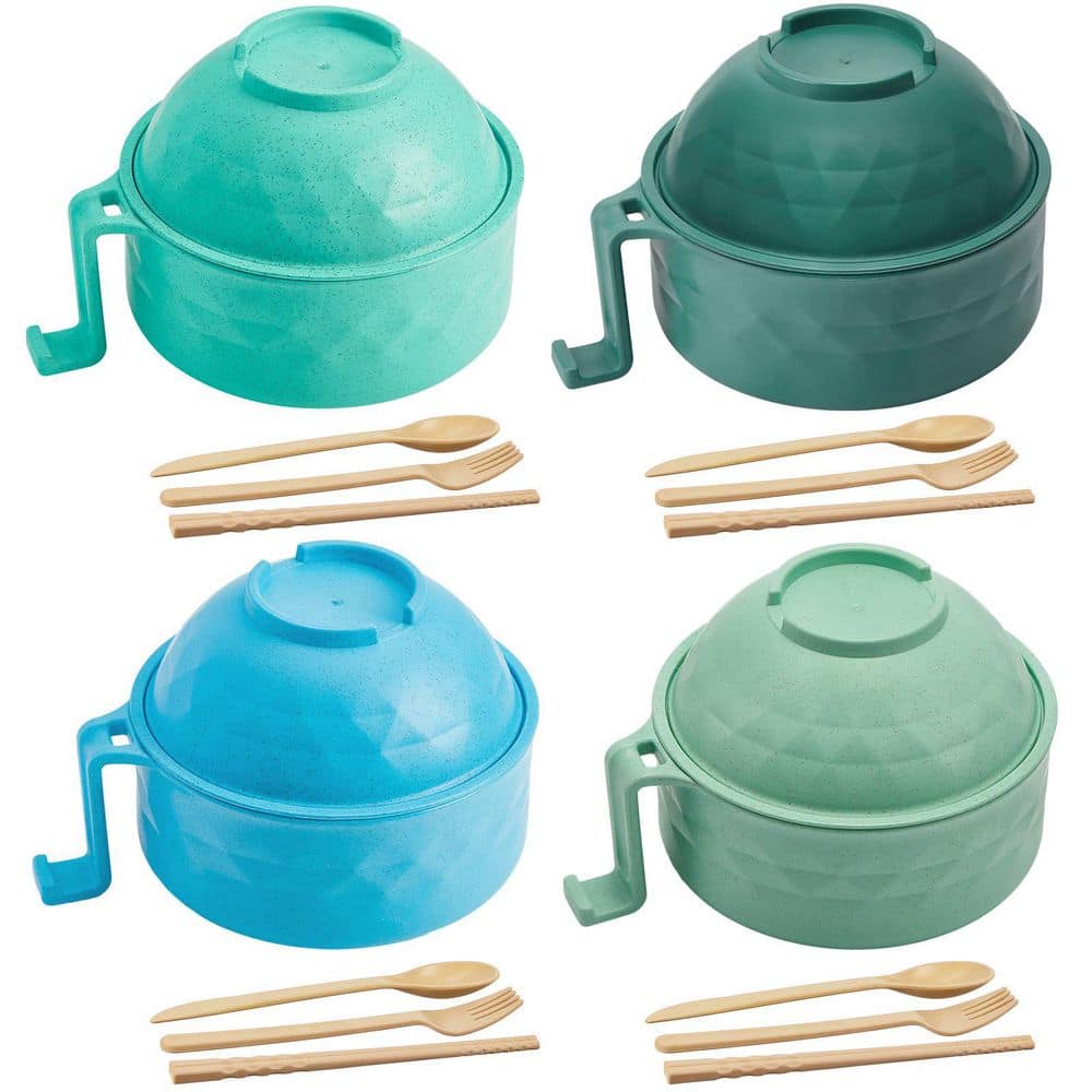 4-Piece 33 oz. Retro Color Bamboo Fiber Microwave Ramen Cooker Set with ...