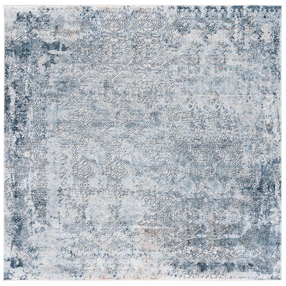 SAFAVIEH Parker 7 ft. x 7 ft. Blue/Taupe Distressed Geometric square ...