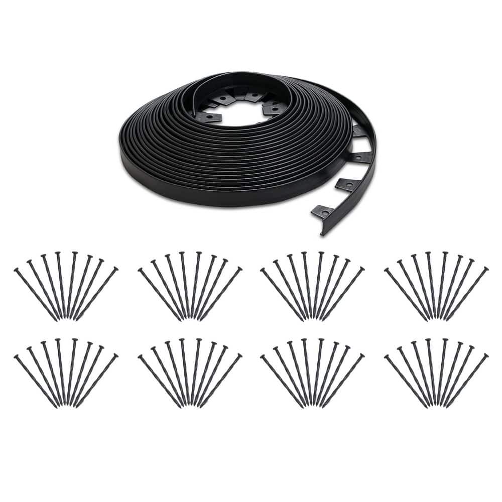 Vigoro 100 ft. x 1.5 in. No-Dig Black Plastic Landscape Edging Kit with ...