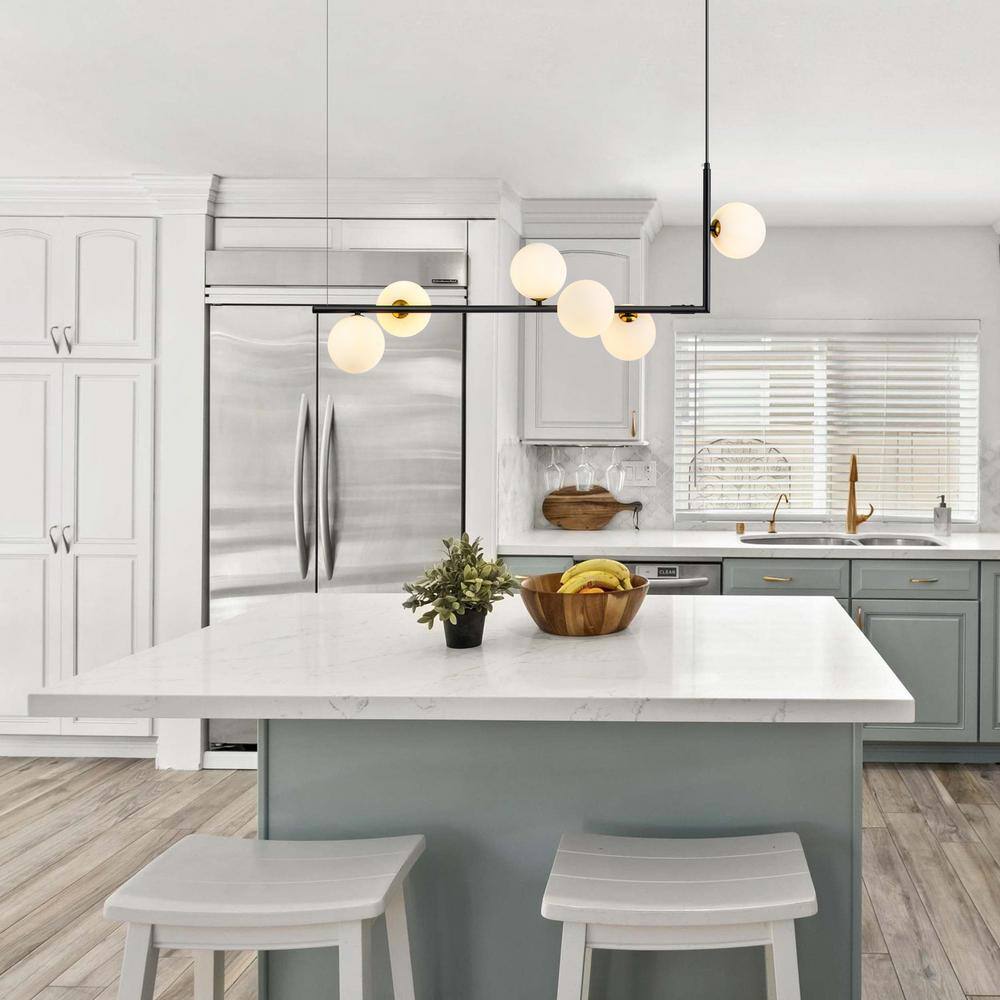 RRTYO Herculaneum 6-Light Black Mid-Century Modern Linear Bubble ...