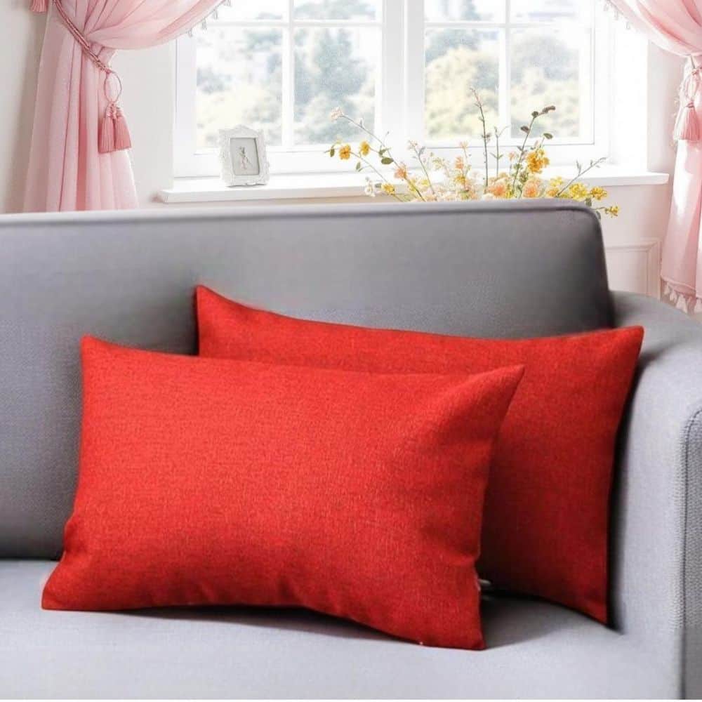 HomeRoots Red Solid Polyester 12 in. X 20 in. Throw Pillow Set of 2 ...