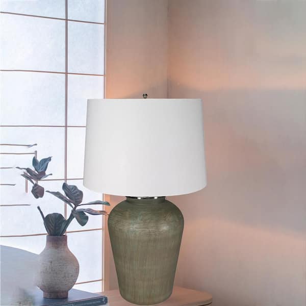 Basdien 28 in. Gray Glass Modern Integrated LED Table Lamp for Living ...