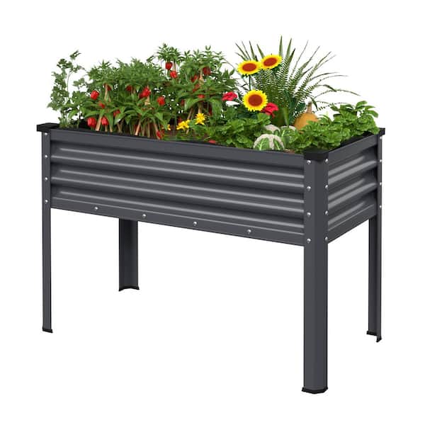 VEIKOUS 48 x 24 x 32 in. Gray Galvanized Steel Raised Garden Bed with ...