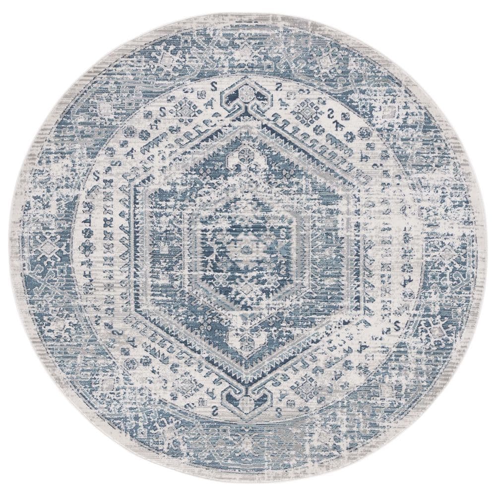 SAFAVIEH Madison Blue/Ivory 7 ft. x 7 ft. Border Floral Medallion ...