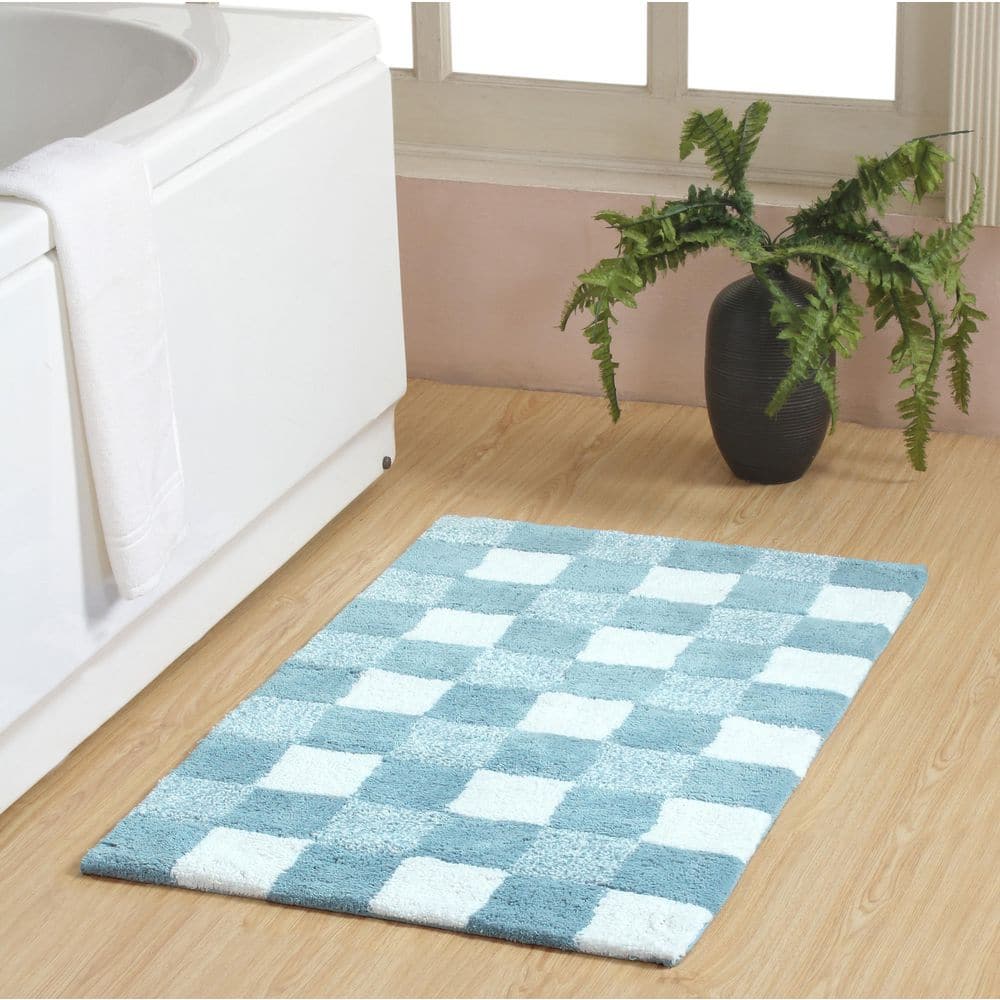 Chesapeake Cubic Bar 24 in. x 40 in. Spa Blue Cotton Tufted Bath Rug ...