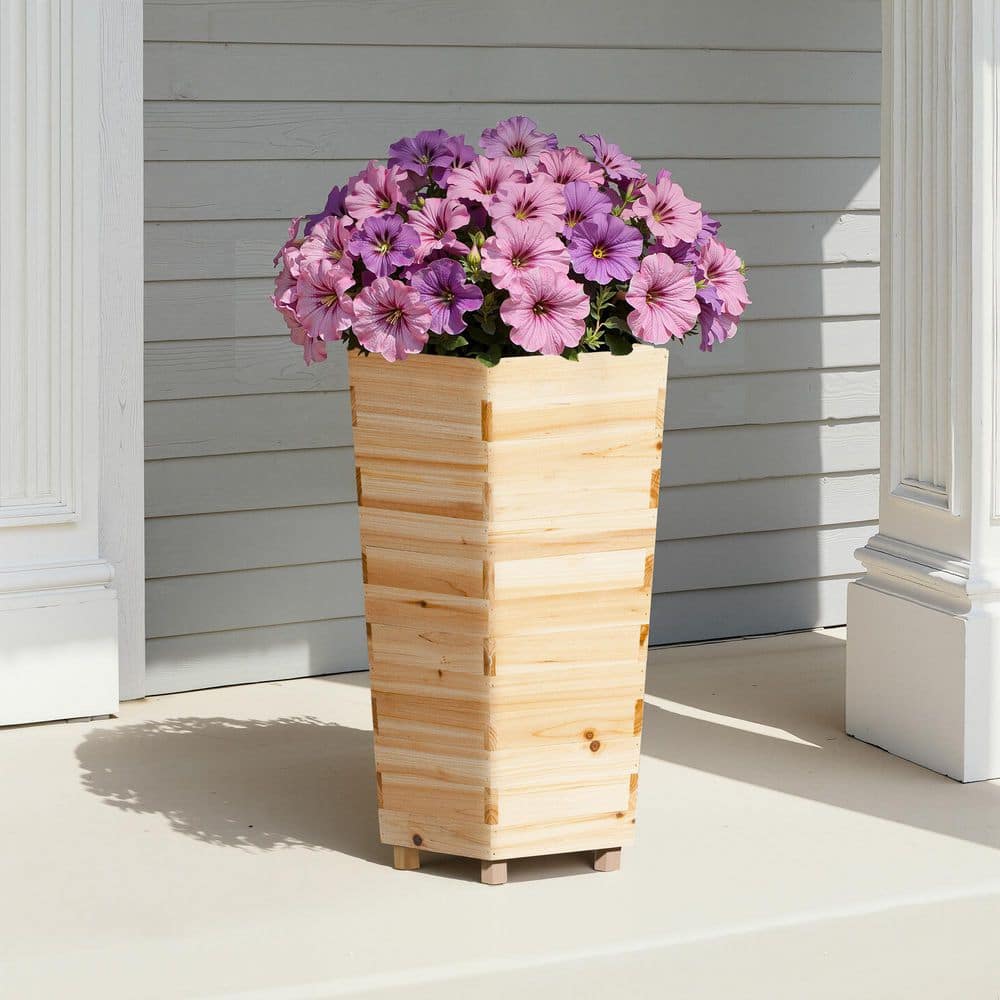Dovelina 10 in. L x 10 in. W x 24 in. H Novelty Natural Wood Planter ...