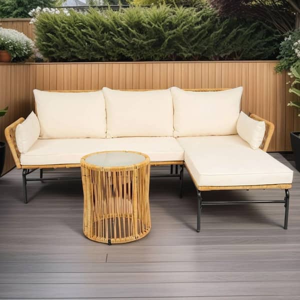 Coporesell 3-Piece Yellow Wicker Patio Conversation Seating Set with ...