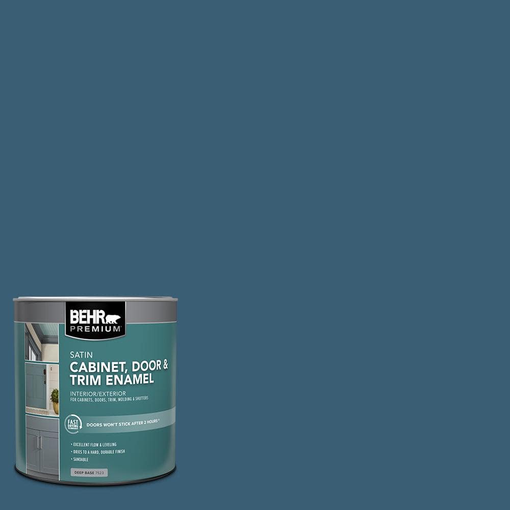 BEHR PREMIUM 1 qt. #S490-7 Superior Blue Satin Enamel Interior/Exterior ...