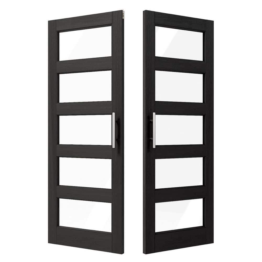 TENONER 64 in. x 80 in. MDF, 5 Lite, Clear Glass, Black, Composite ...