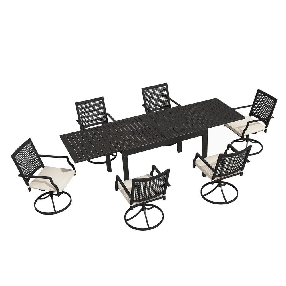 Clihome 7-Piece Metal Outdoor Dining Set, Extendable Table & 6 Swivel ...